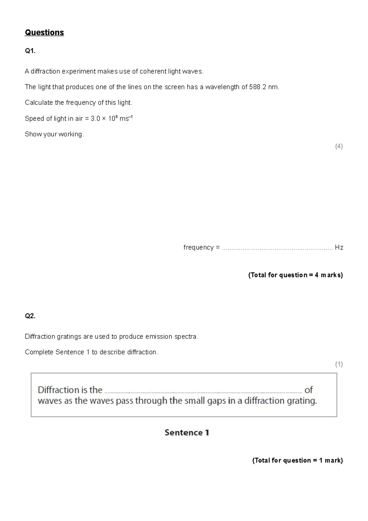 Diffraction Grating Practice Past Papers - BTEC Applied Science Level 3 - Studocu