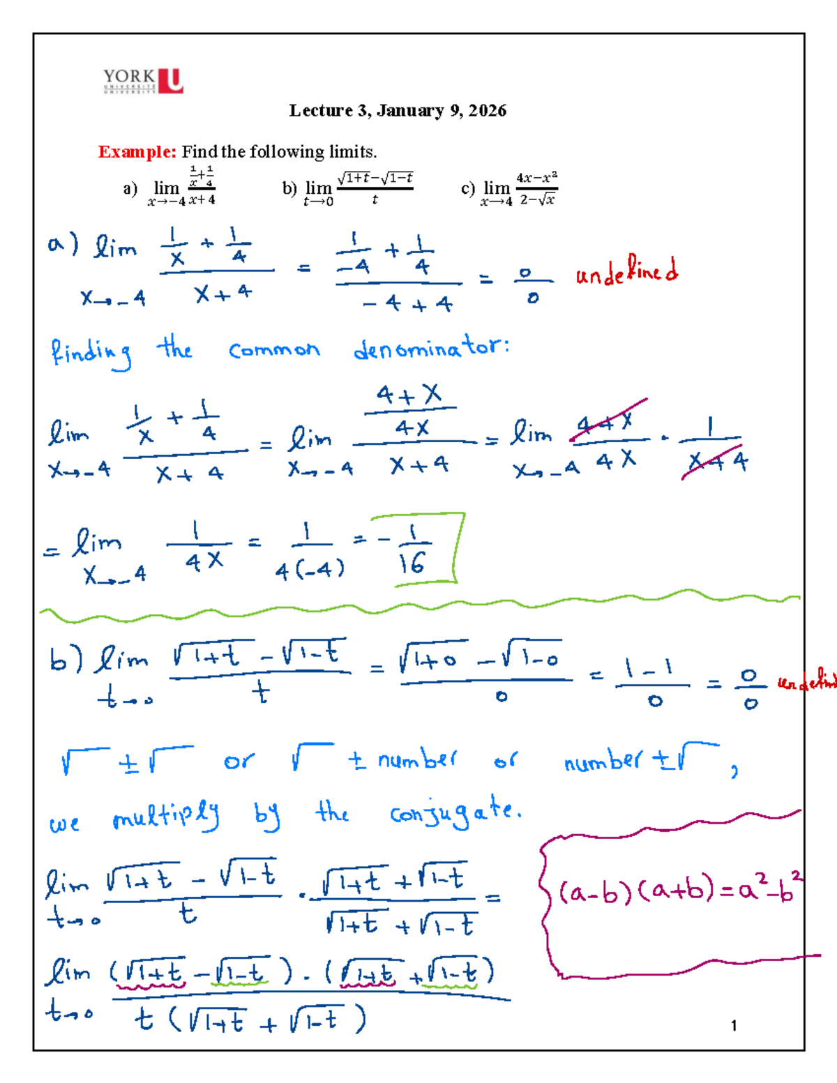 Lecture 3 Notes on Limits - January 9, 2026 - Studocu