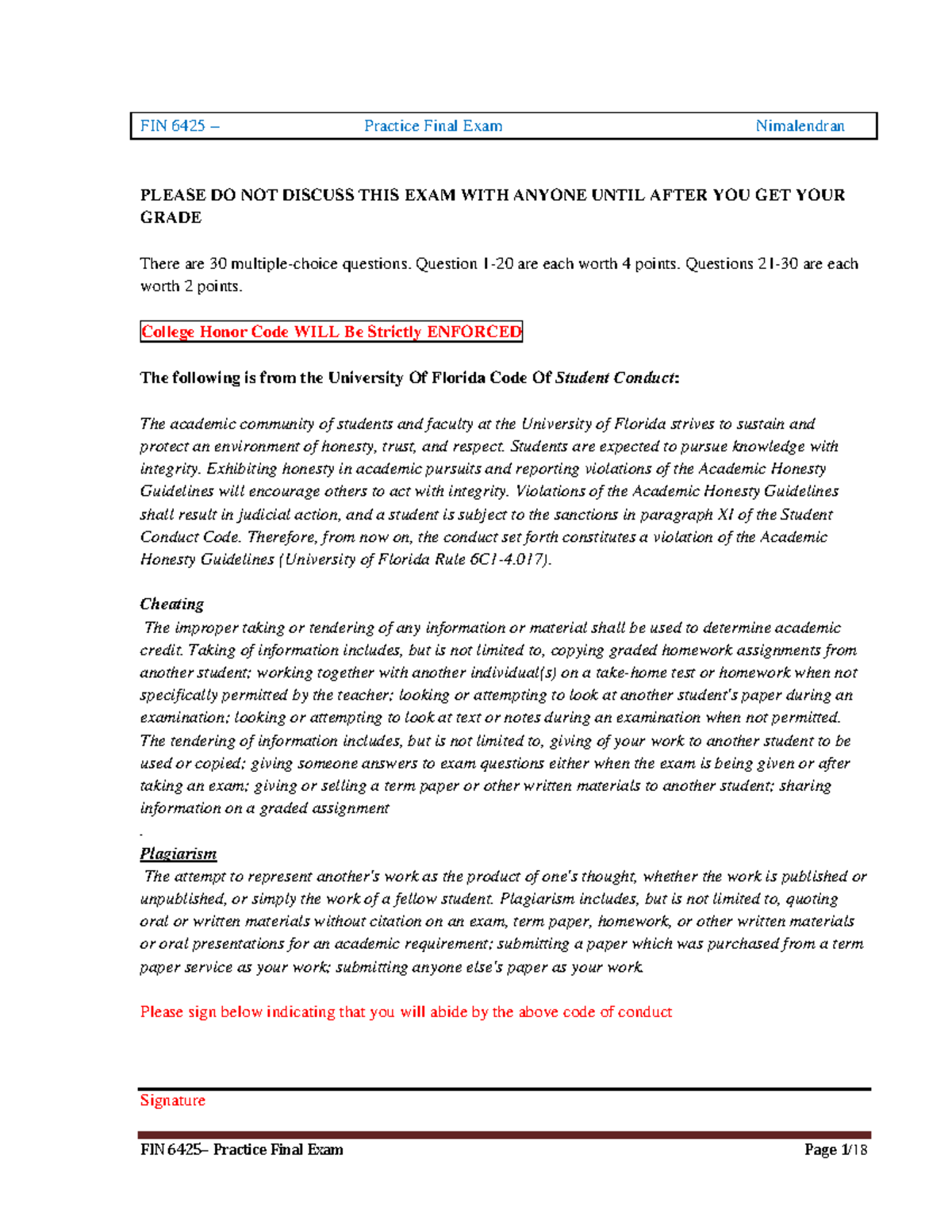 FIN 6425 Practice Final Exam Guide by Nimalendran - Studocu