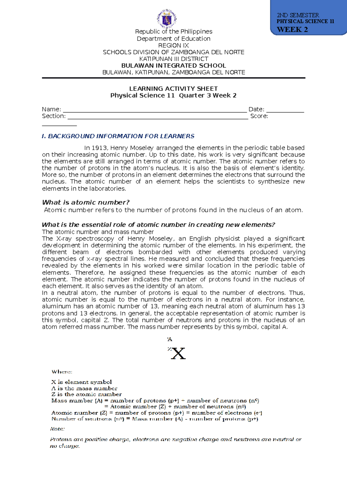 Physical science 11 week 2 - Republic of the Philippines Department of ...
