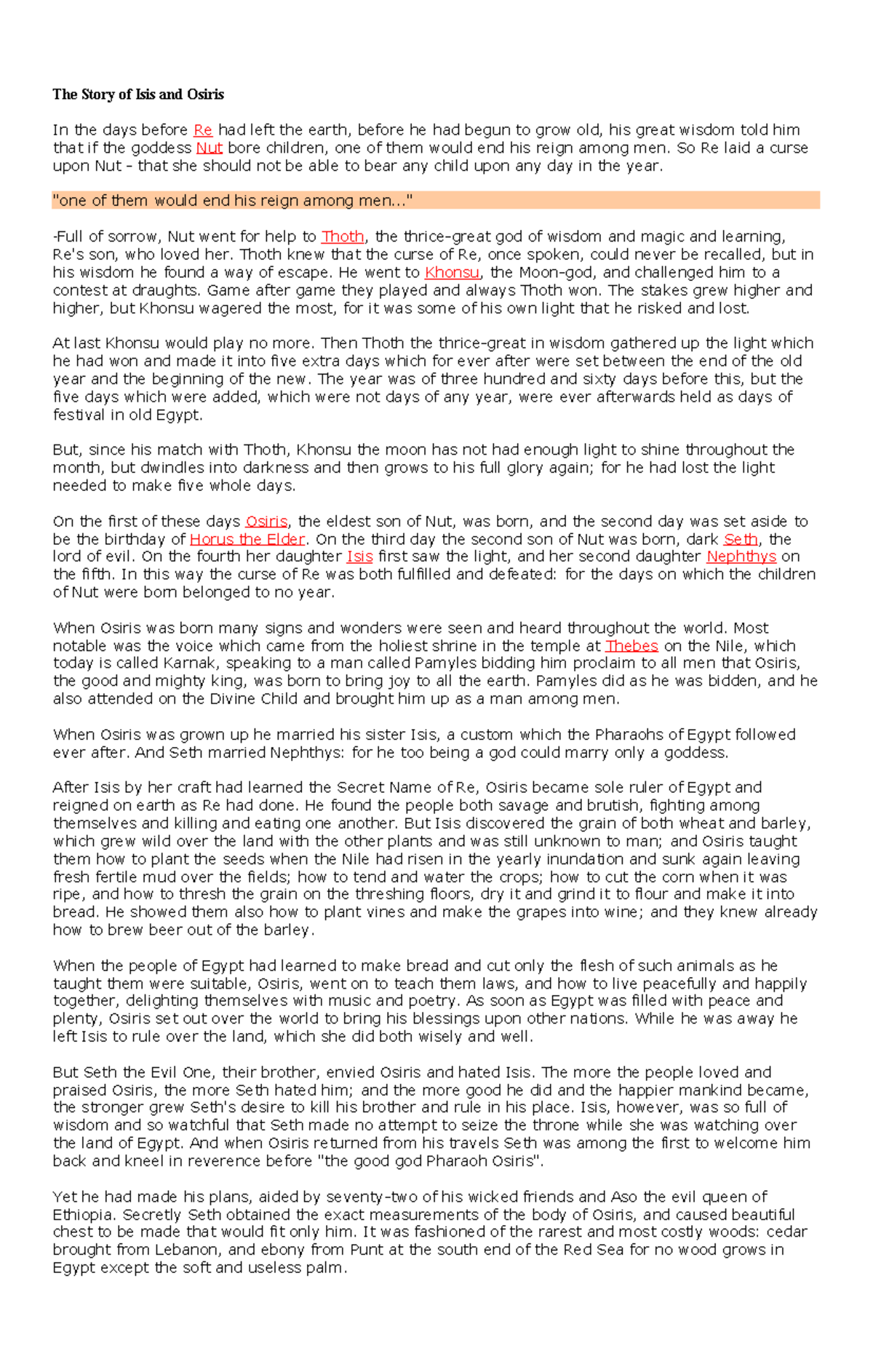 The Story of Isis and Osiris: Myths of Ancient Egypt (ENG 101) - Studocu