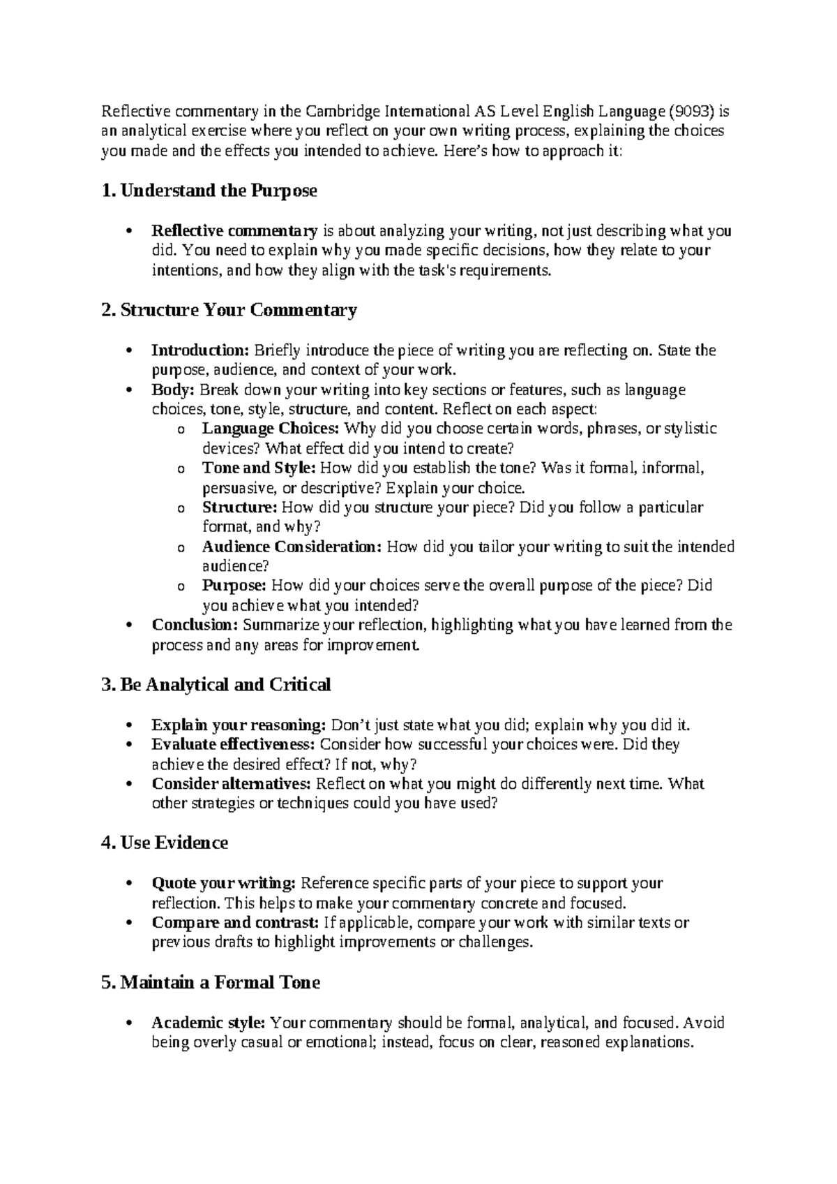 Reflective Commentary Guide for Cambridge International AS Level ...