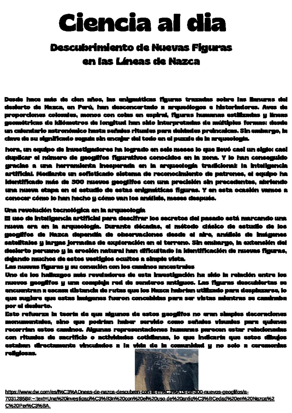 Ciencia al Día: Nuevos Geoglifos en Nazca y su Significado - Studocu