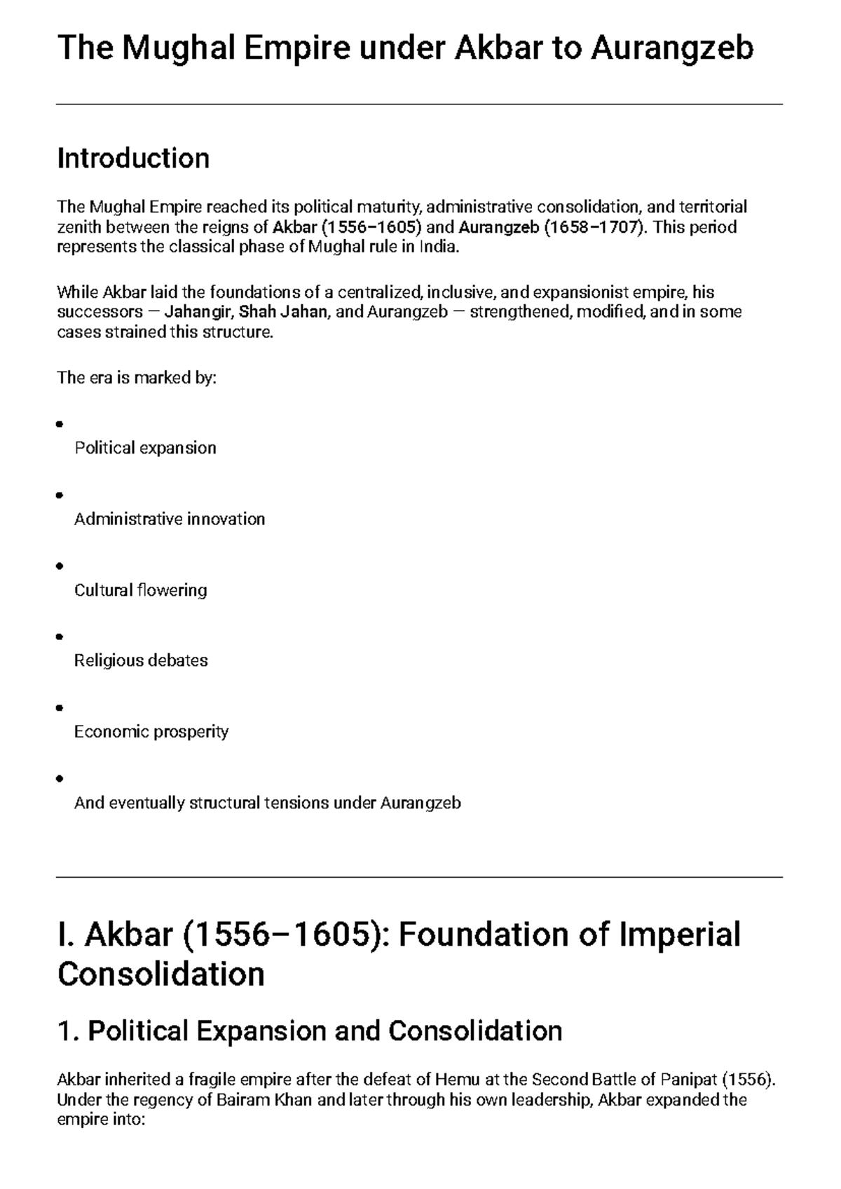 Mughal Empire: Akbar to Aurangzeb Overview and Analysis - Studocu