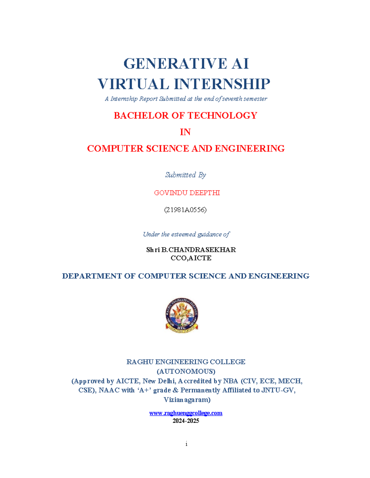 Generative AI Virtual Internship Report - B.Tech CSE 7th Sem - Studocu