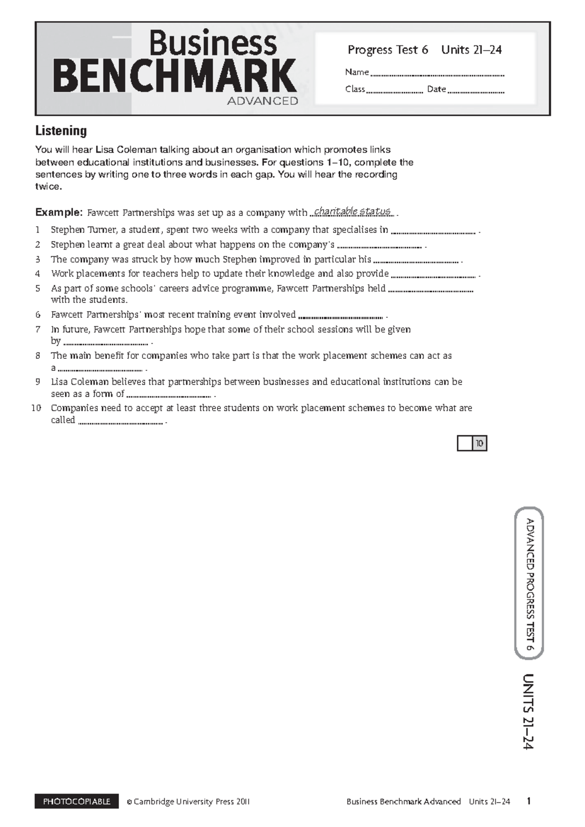 Business benchmark advanced progress test6 - UNITS 21– Progress Test 6 ...
