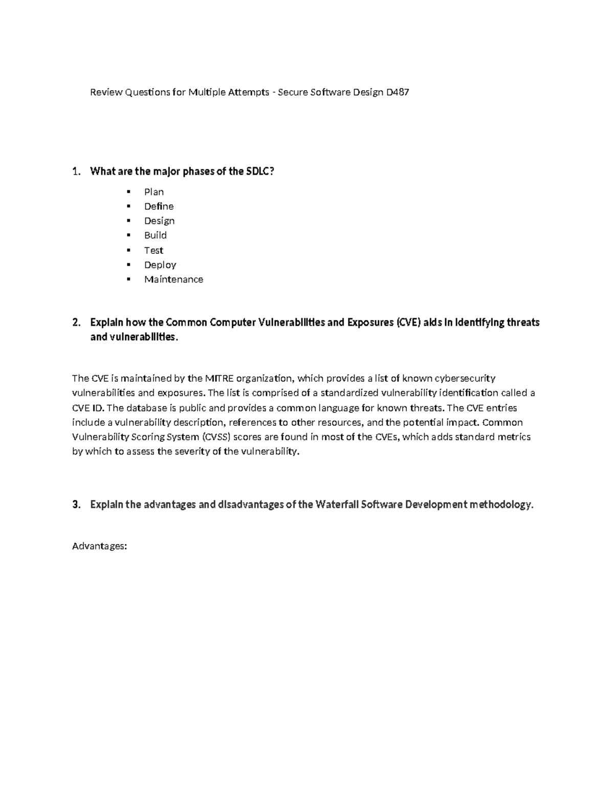 D487 Review Questions for Secure Software Design - Key Concepts - Studocu