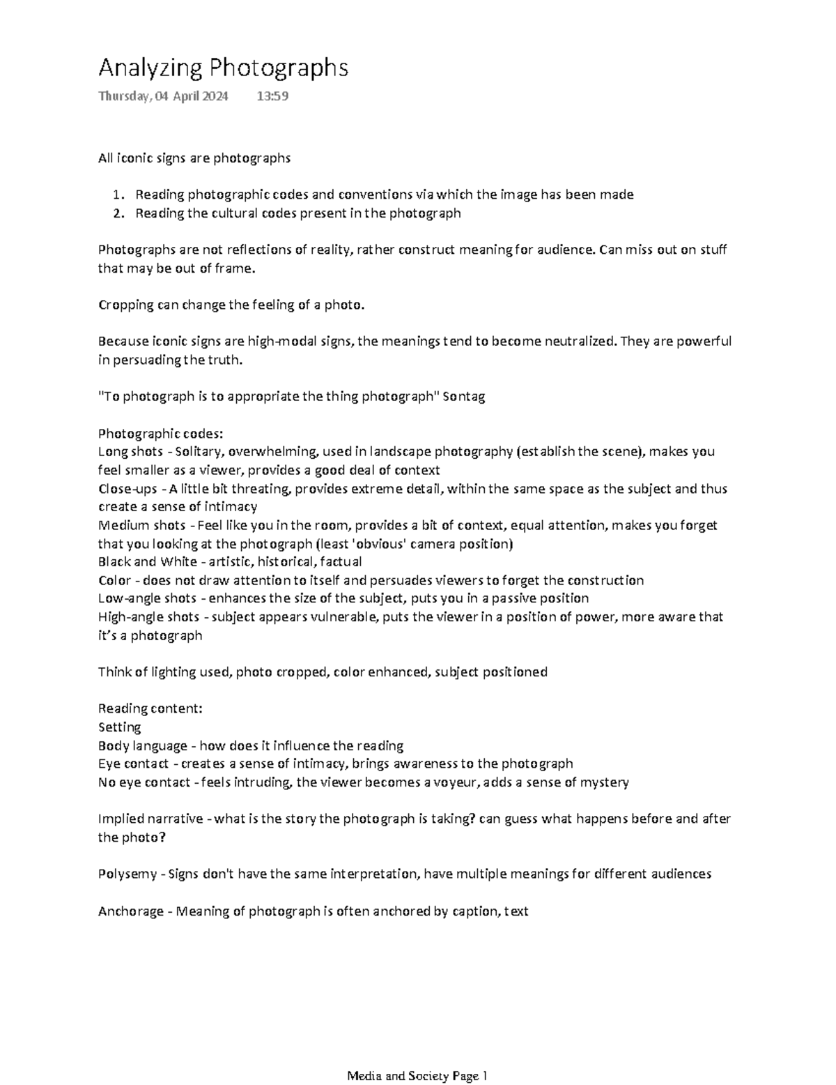 Analyzing Photographic Codes and Cultural Meaning in Media (M&S) - Studocu