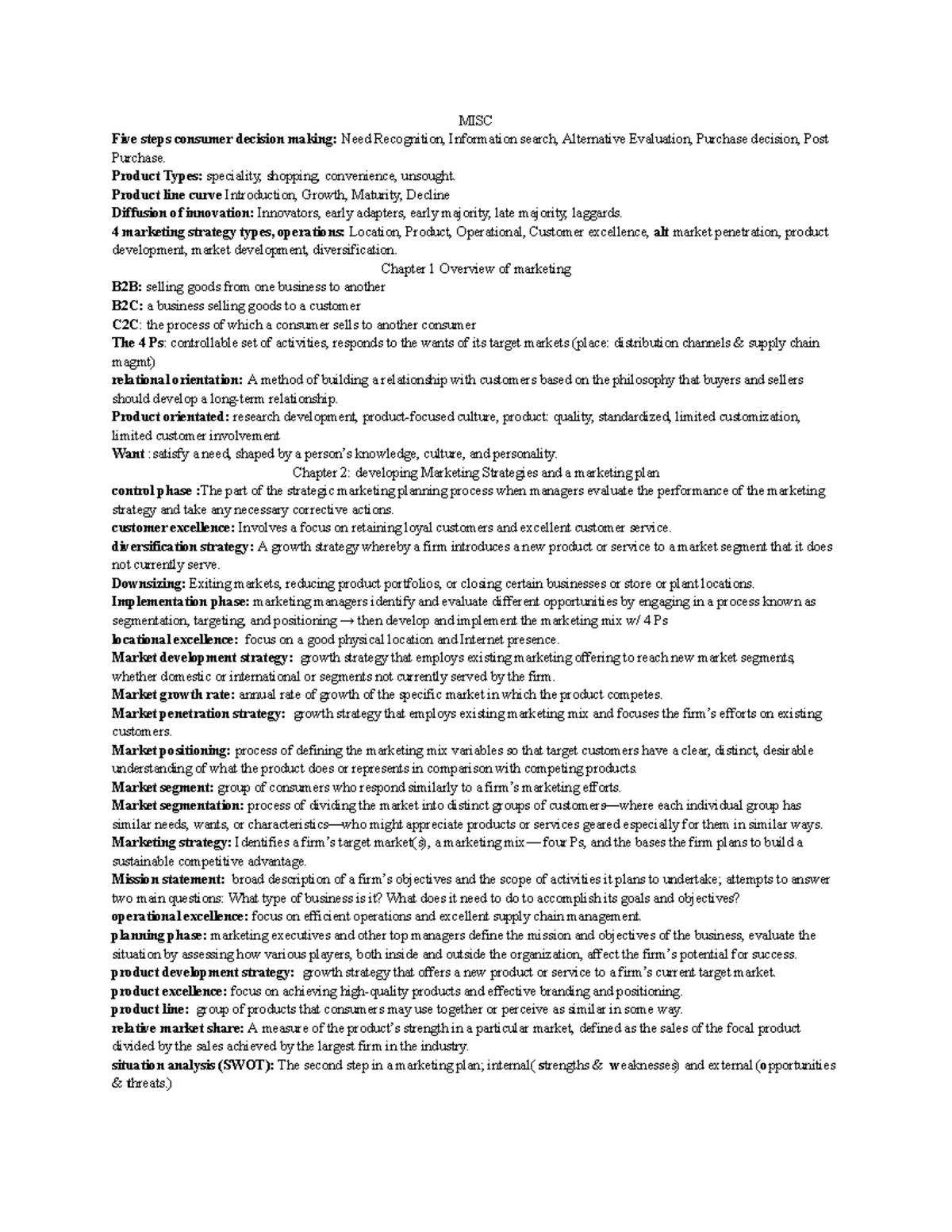 MKT 101 Marketing Cheat Sheet: Key Concepts & Strategies Overview - Studocu