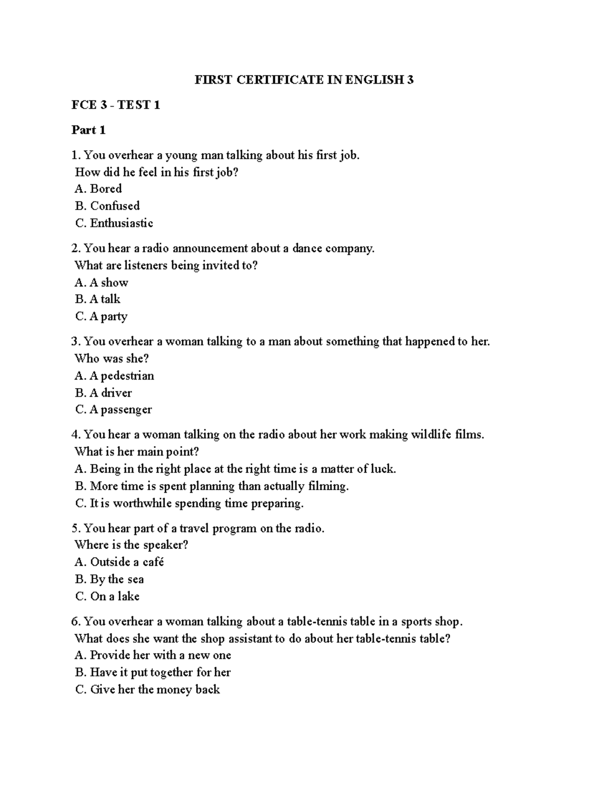 FCE 3 TEST 1-4 Comprehensive Study Guide - Studocu