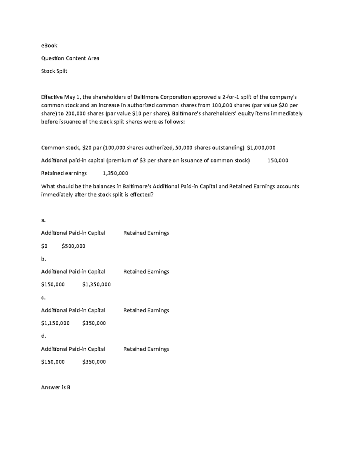 Acc 309 Chapter 16: Stock Splits, EPS, & Retained Earnings Analysis ...