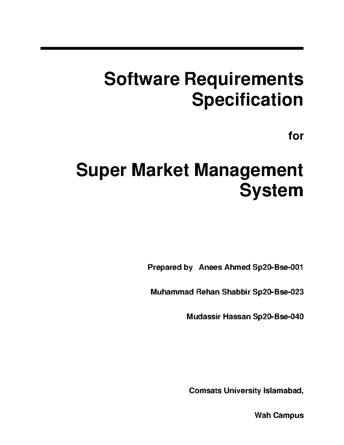 SRS for Super Market Management System - Sp20-Bse - Studocu