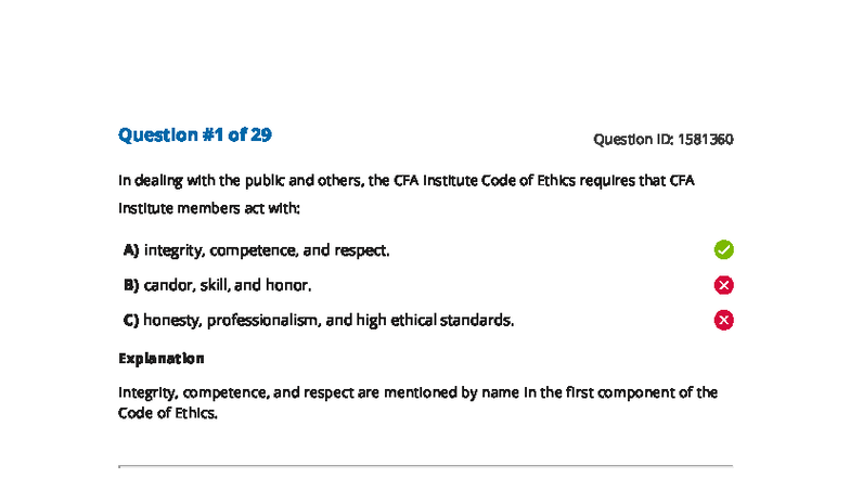 CFA 90 Code of Ethics & Standards - Quiz Answers - Studocu