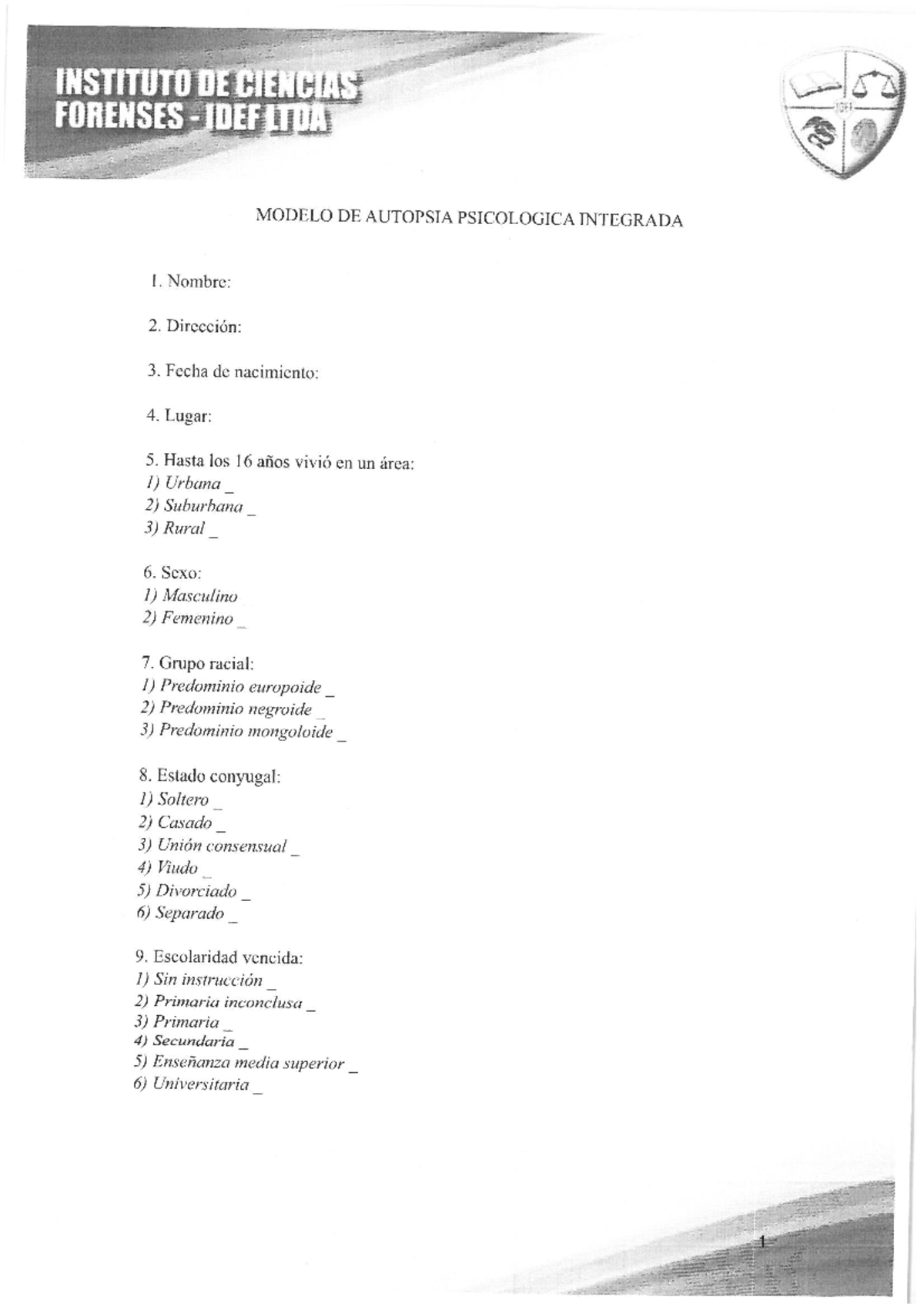 Modelo DE Autopsia Psicológica Integrada - INSTITUTO DE CIENCIAS ...