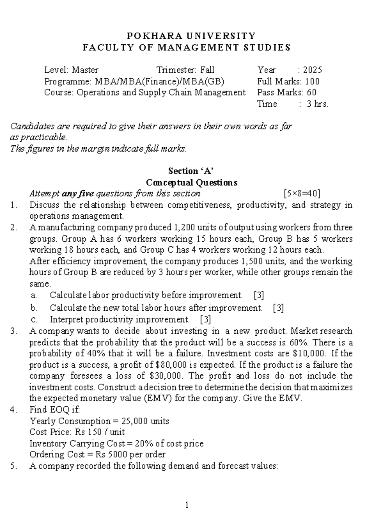 Operations and Supply Chain Management Exam Notes (MGT 2025) - Studocu