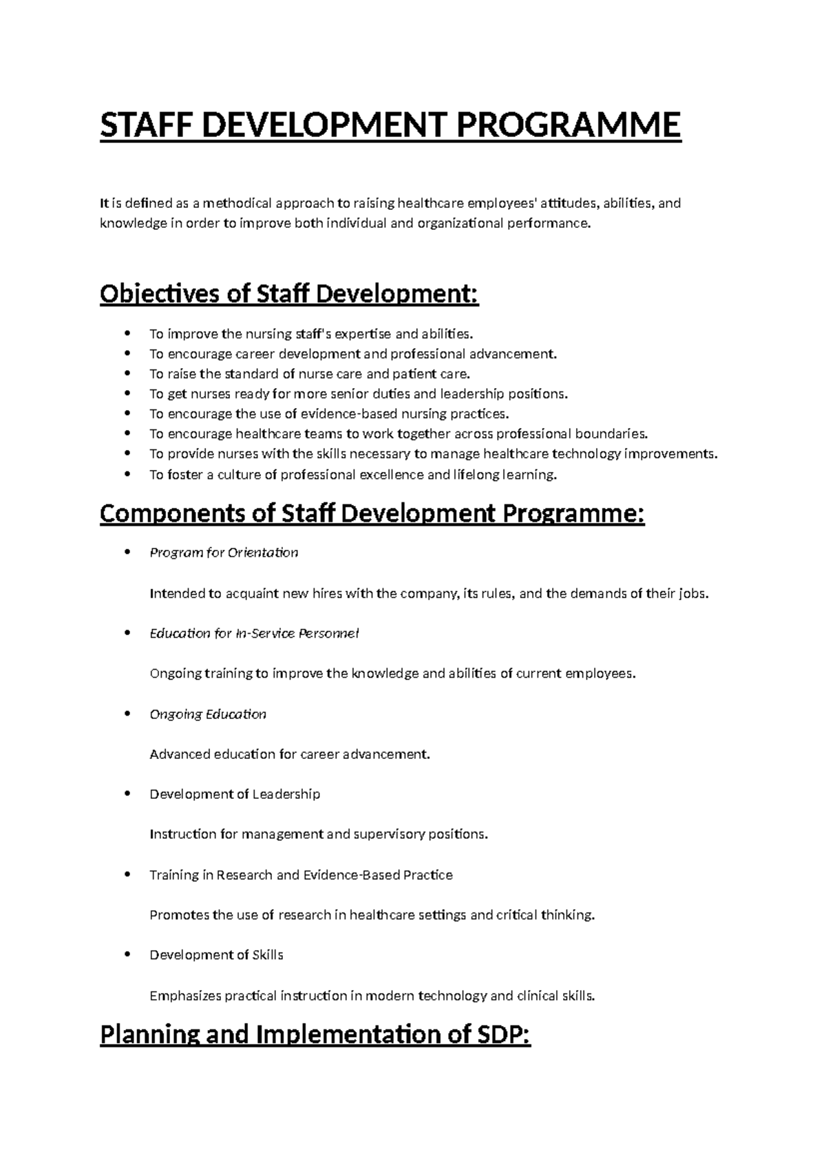 Staff Development Programme: Enhancing Nursing Skills and Leadership ...