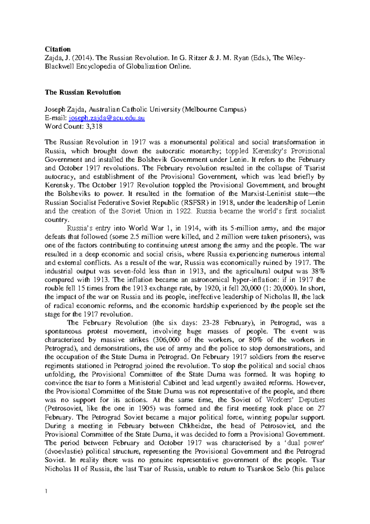 The Russian Revolution - Citation Zajda, J. (2014). The Russian ...