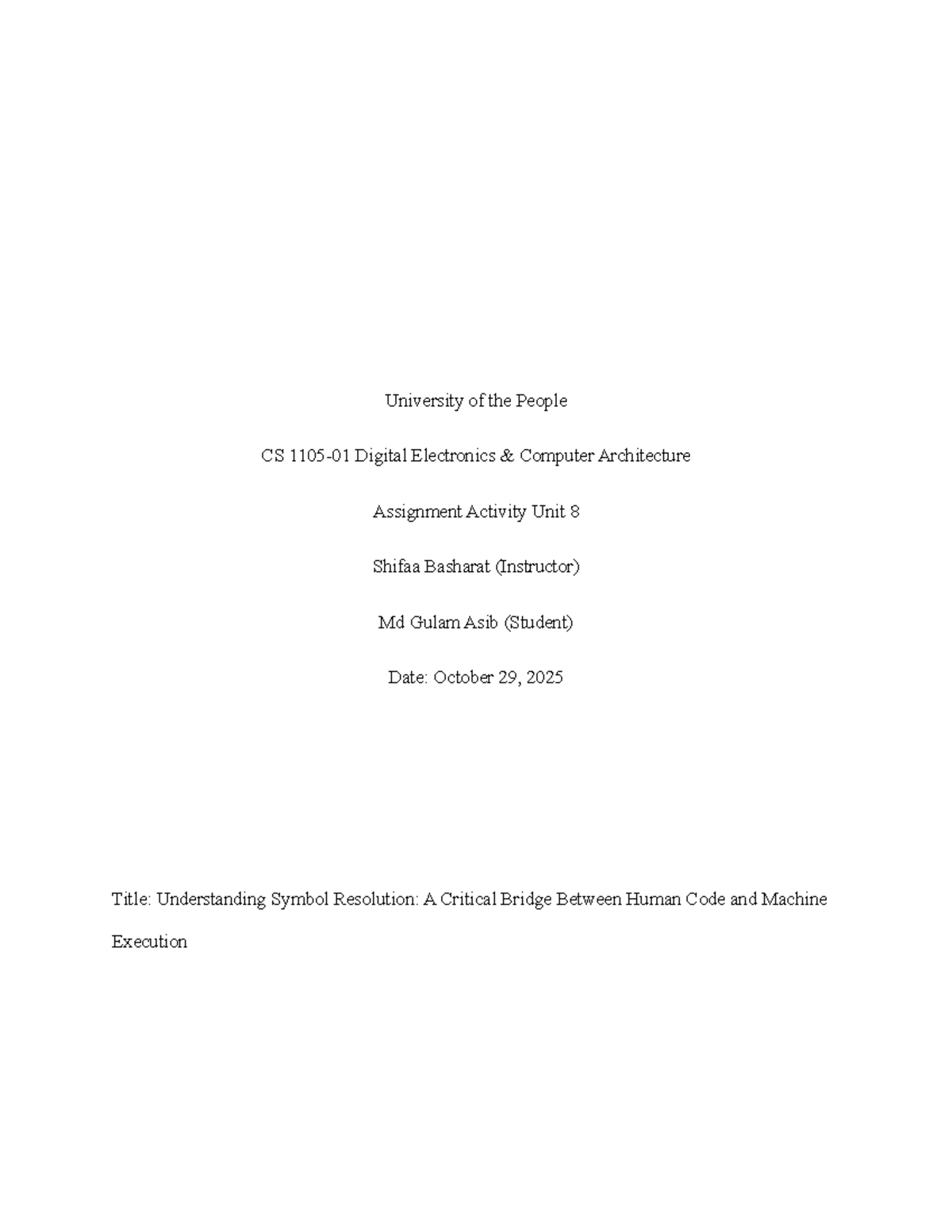 CS Digital Electronics Assignment Activity Unit 8: Symbol Resolution Explained - Studocu
