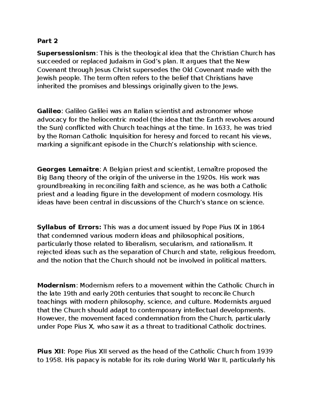 Catholic studies Final - Part 2 Supersessionism: This is the ...