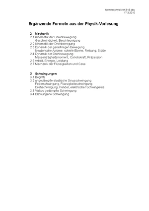 Formelsammlung Technische Mechanik 3 - Hochschule Formelsammlung TM3 Skript Prof. Dr. Wandinger ...