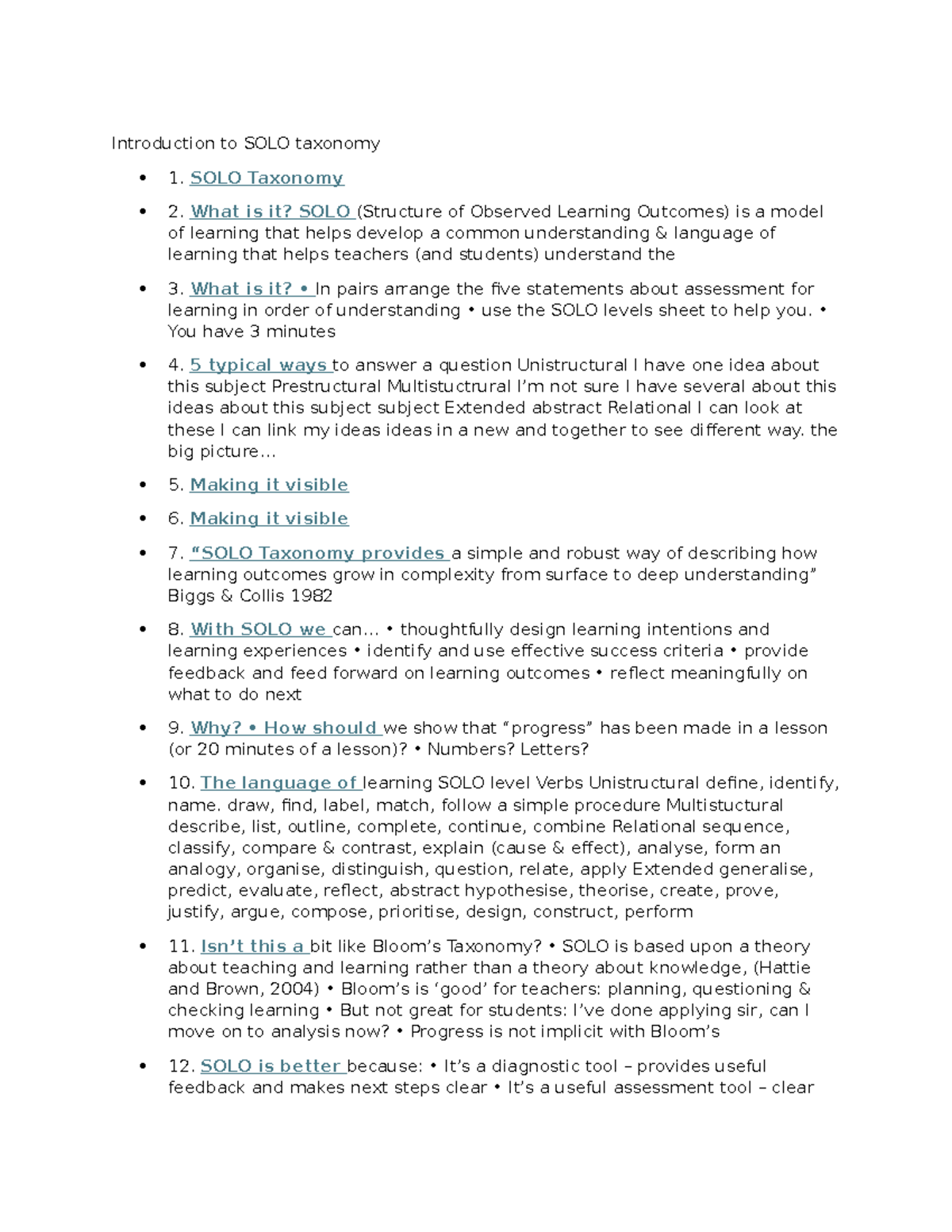 SOLO Taxonomy Overview: Understanding Learning Outcomes and Assessment ...