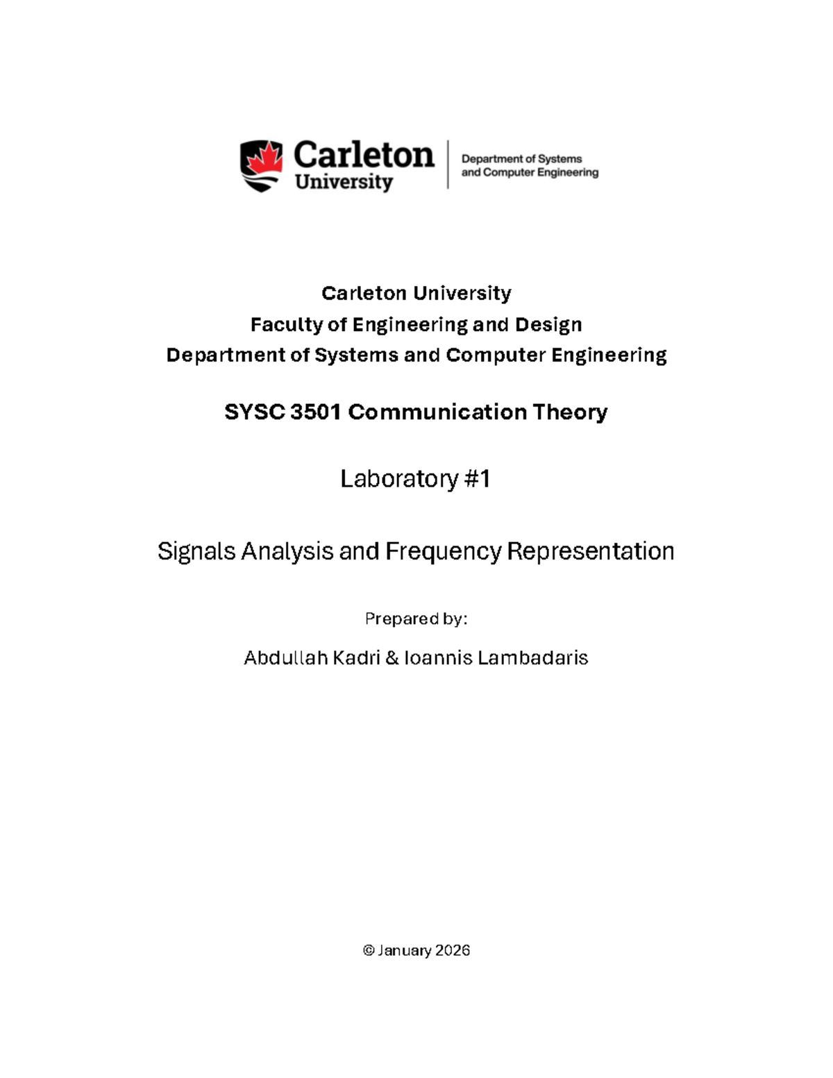 SYSC 3501 Lab 1: Signals Analysis & Frequency Representation - Studocu
