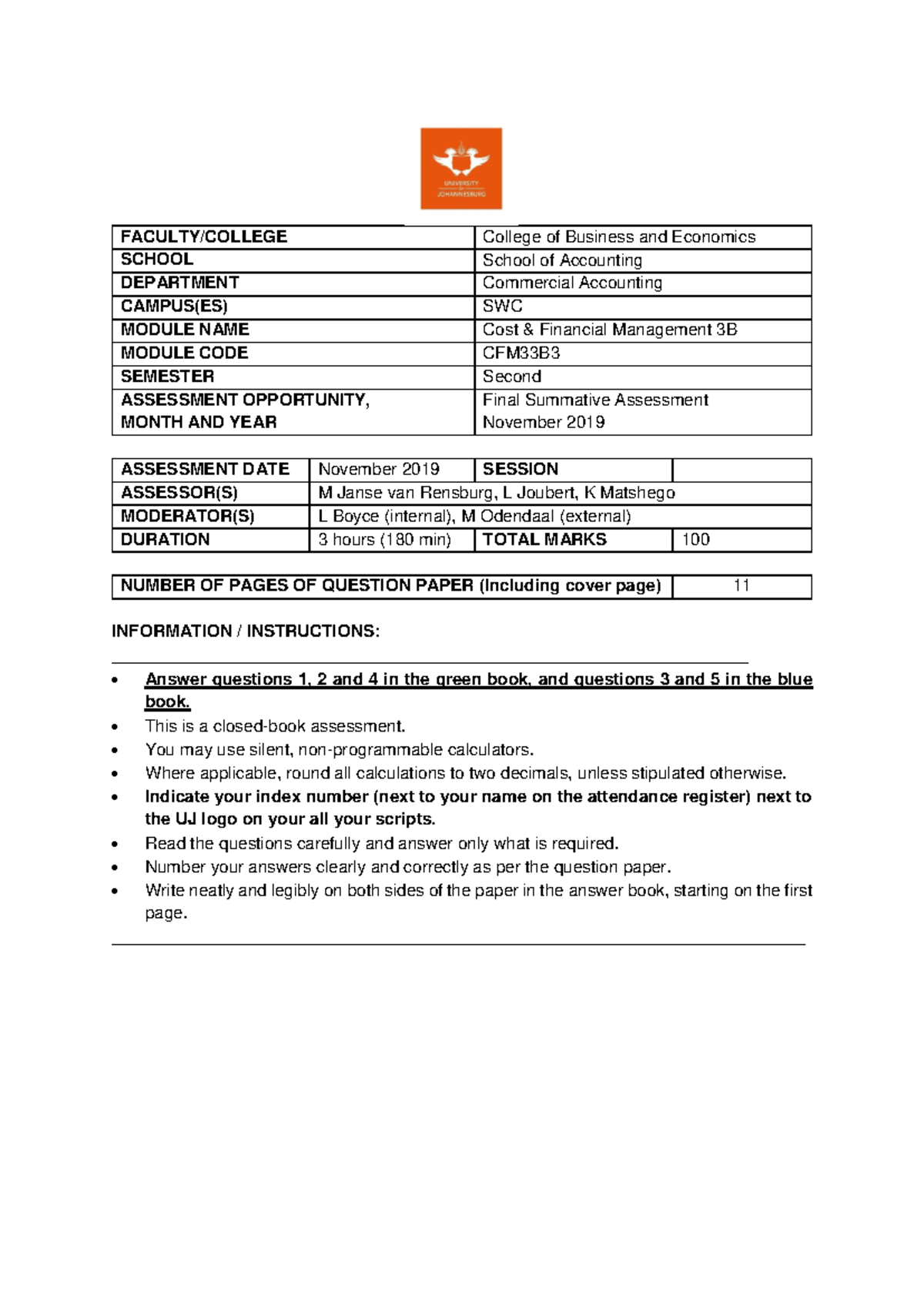 CFM33B - Cost & Financial Management Final Exam Notes for 2019 - Studocu