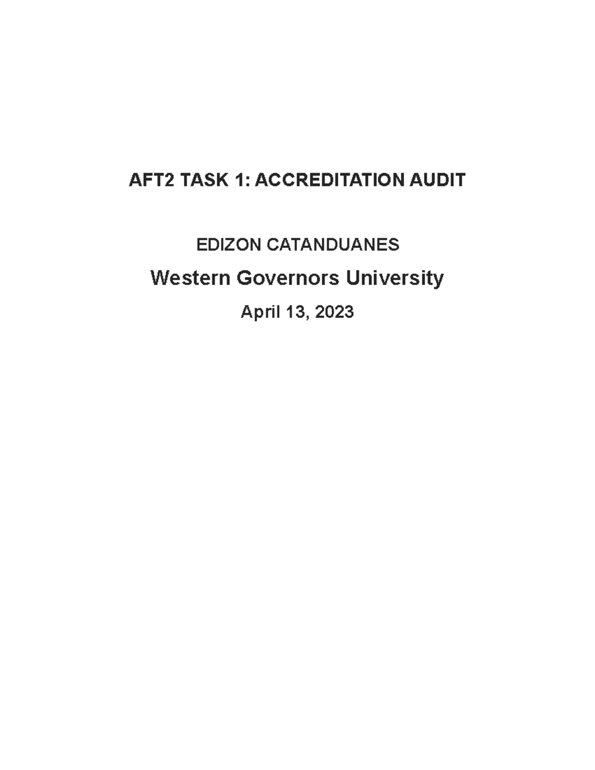 AFT2 Task1 - AFT2 TASK 1: ACCREDITATION AUDIT EDIZON CATANDUANES ...