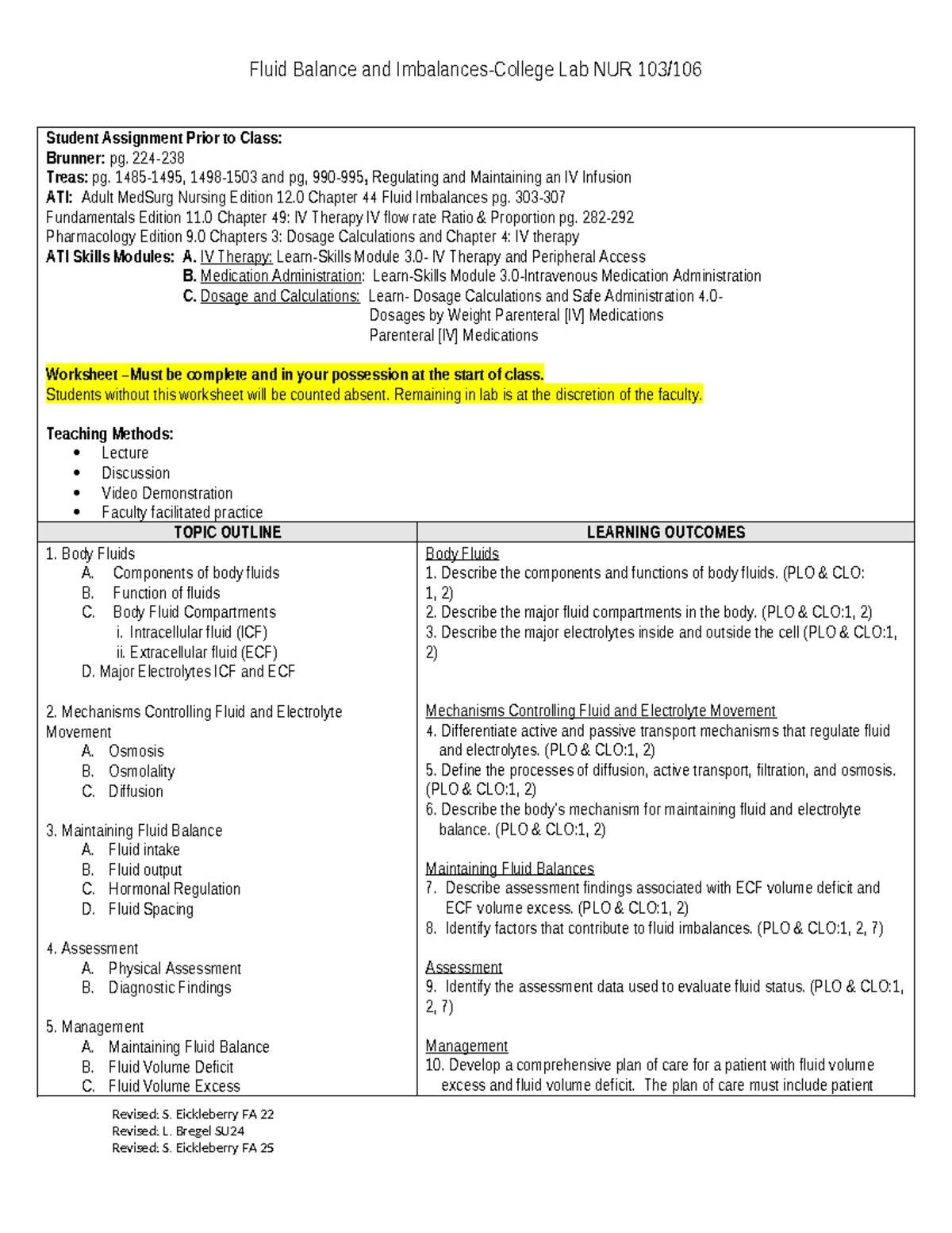 Fluid Balance and Imbalances Outline: NUR Student Assignment - Studocu