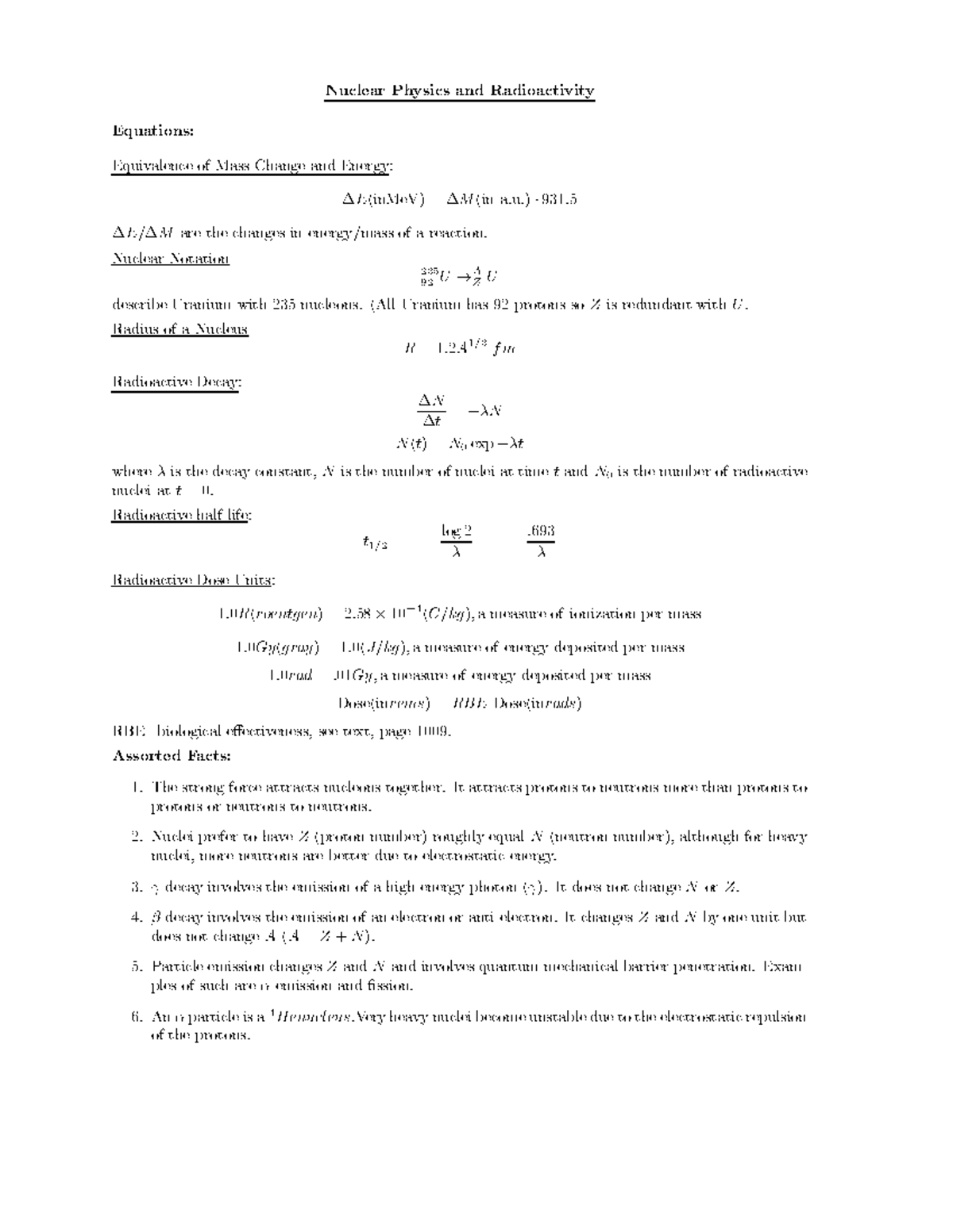 Formulas 10 - Nuclear Physics and Radioactivity Equations: Equivalence of Mass Change and Energy ...