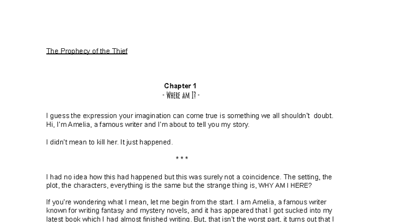 The Prophecy of the Thief: Chapter 1 - A Writer's Dilemma - Studocu