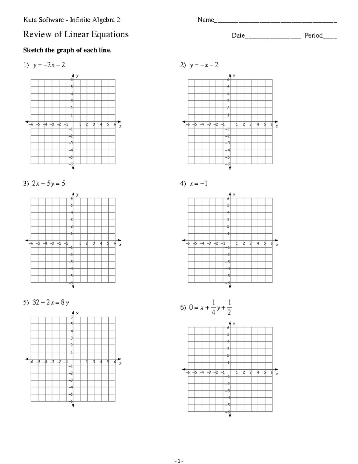 Kuta Software A2W0O1g2w Linear Equations Review Worksheet - Studocu