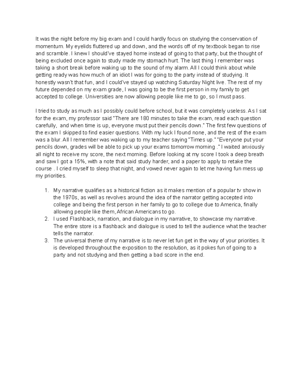 ENG 101: Narrative Essay on Priorities and Consequences - Studocu