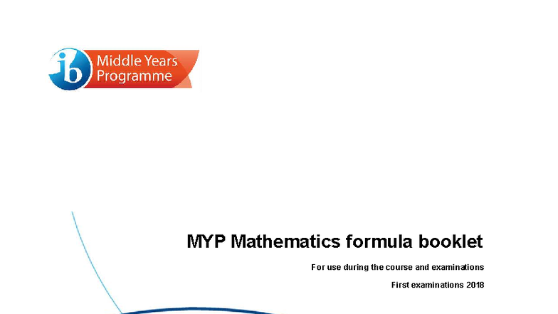 MYP Mathematics Formula Booklet 2025 Edition for Exams - Studocu