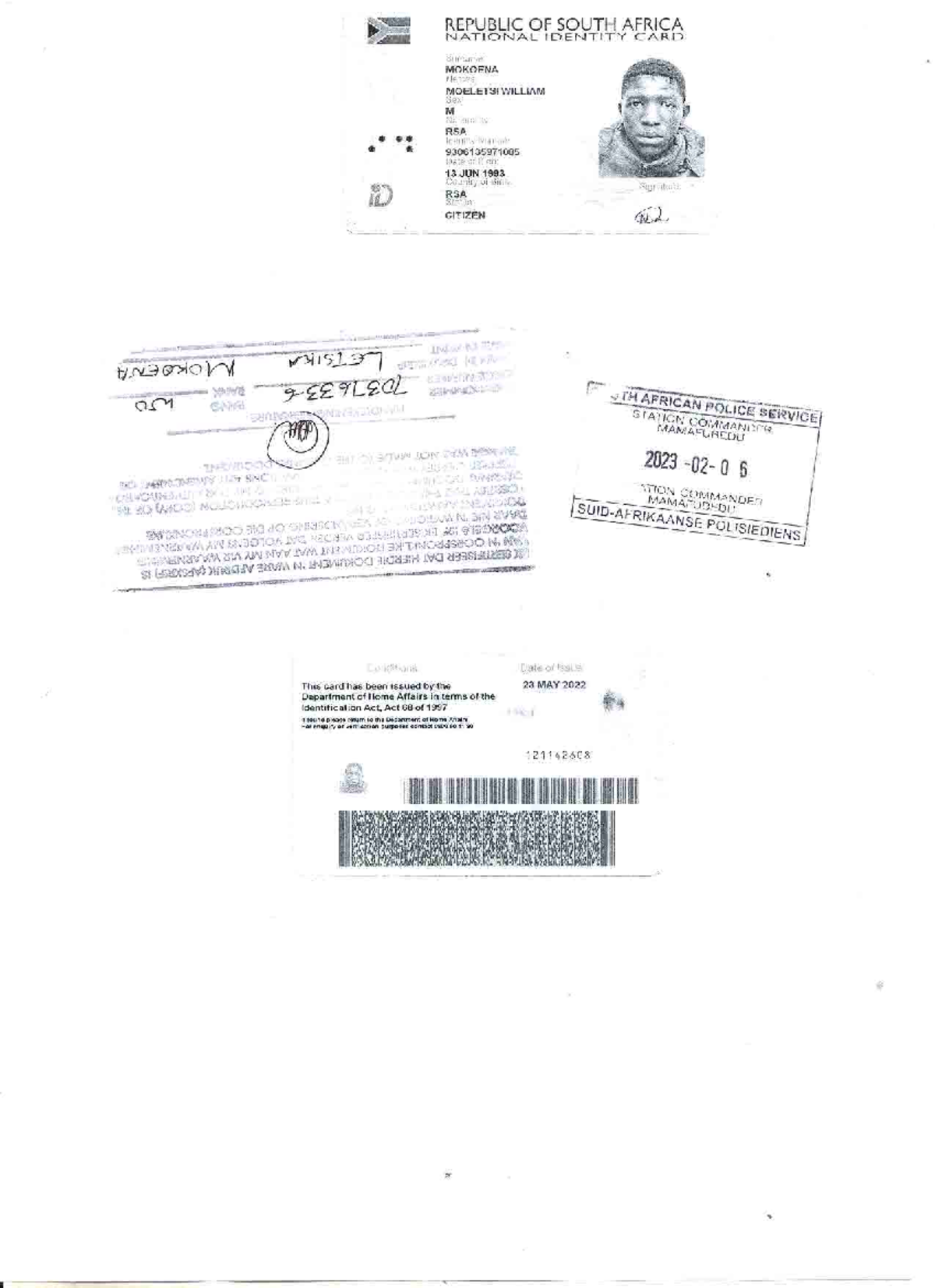 Mokoena ID Document - RSA National Identity Card Details - Studocu