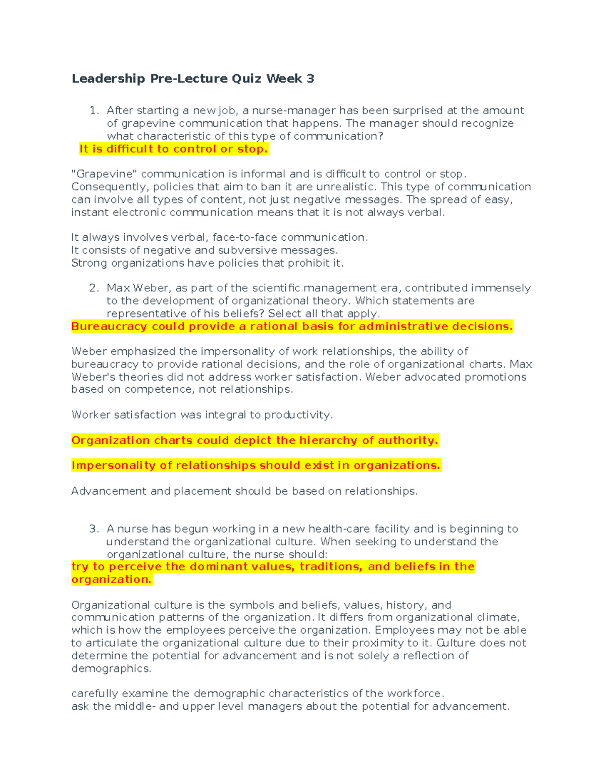 Leadership Pre-Lecture Quiz Wk 3: Key Concepts & Communication Insights ...