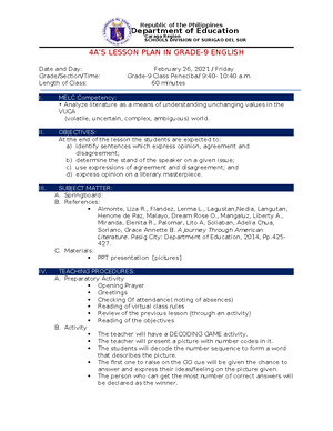 A detailed lesson plan in science 10 final demopdf - A Detailed Lesson ...