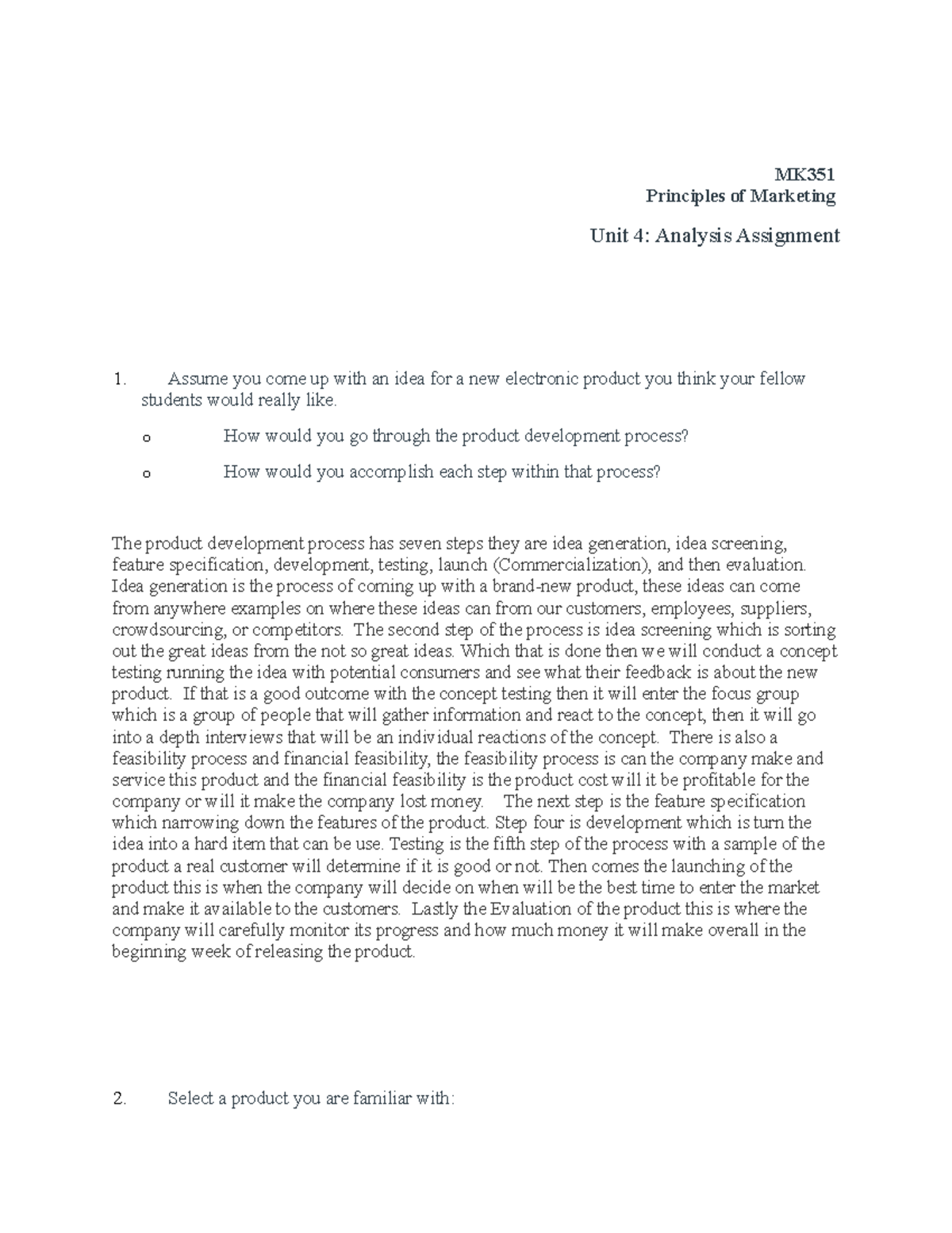 Principles of Marketing MK351 Unit 4- Analysis Assignment - MK Principles of Marketing Unit 4 ...