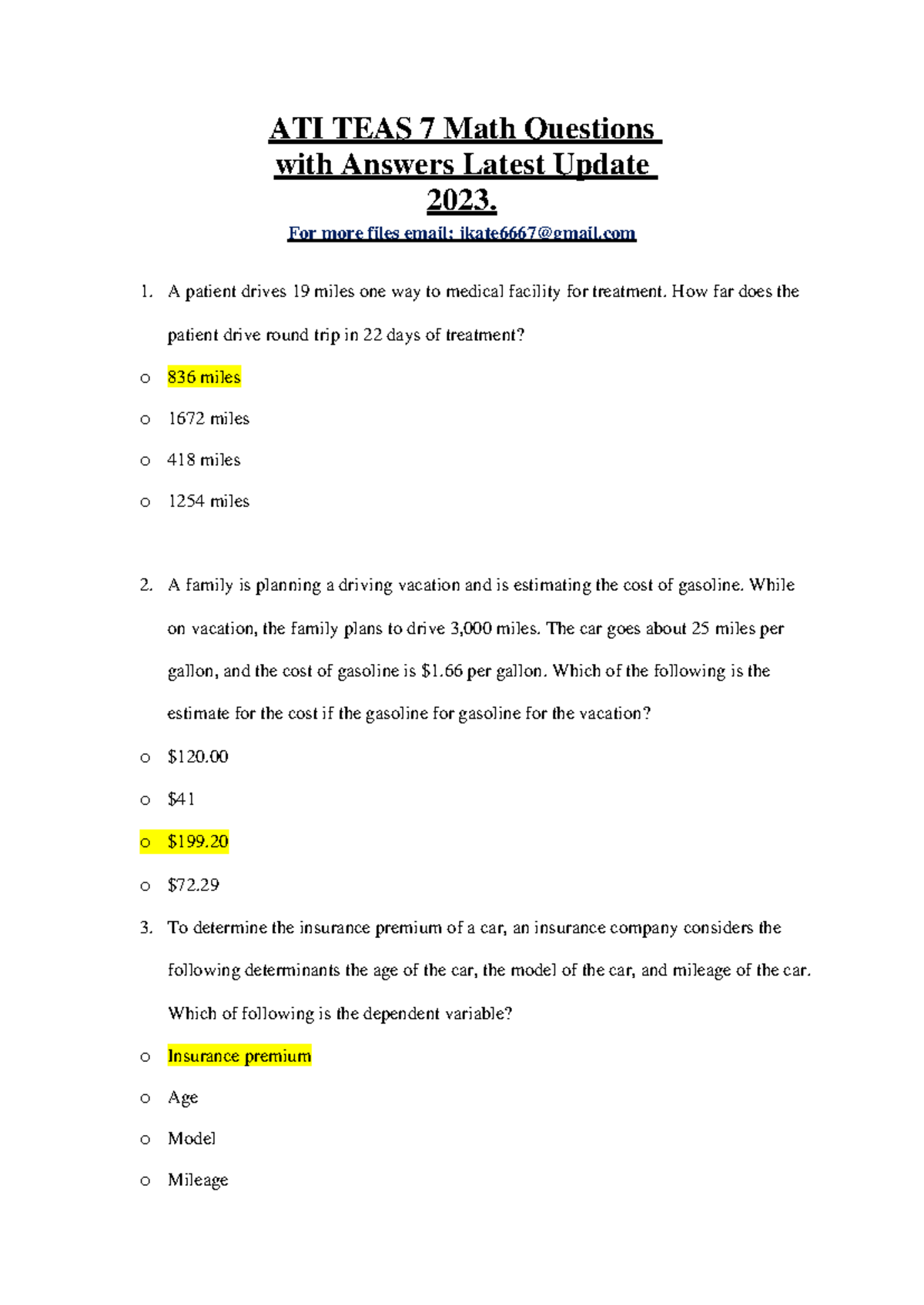 ATI TEAS 7 Math Practice Questions & Answers 2023 - ATI TEAS 7 Math ...