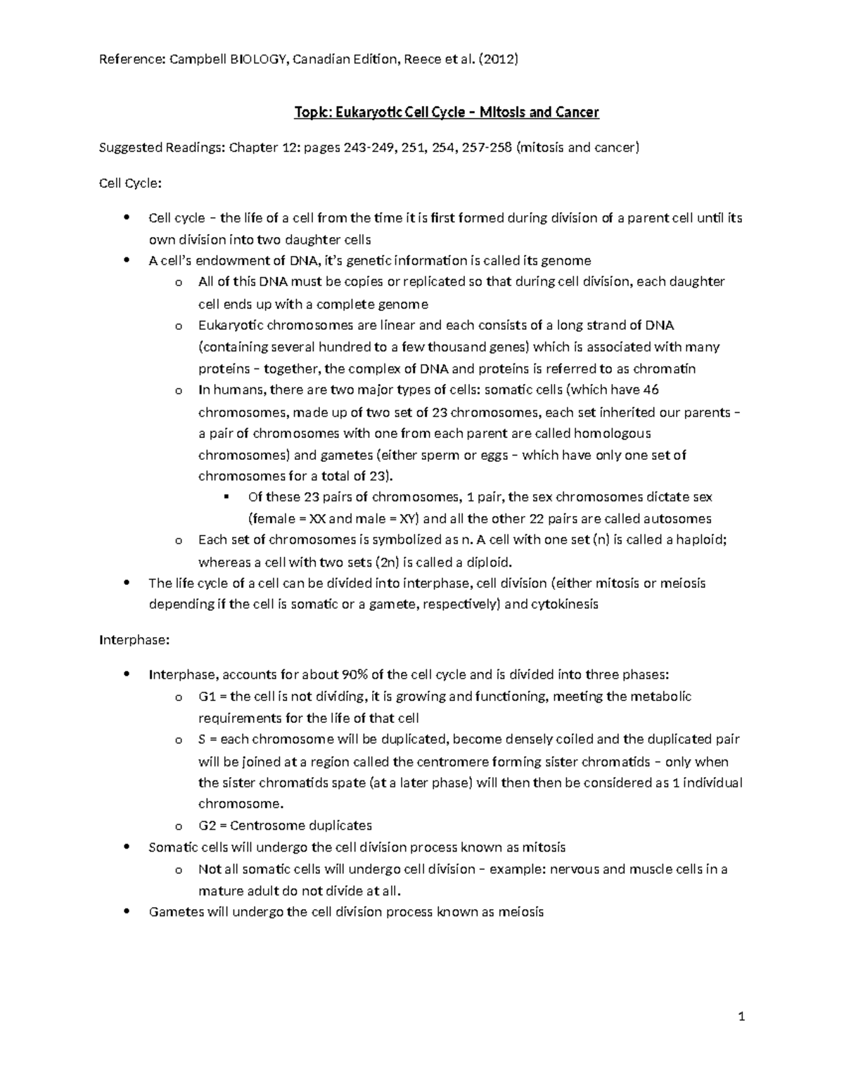 Mitosis and Cancer: Understanding the Eukaryotic Cell Cycle (BIO 101 ...