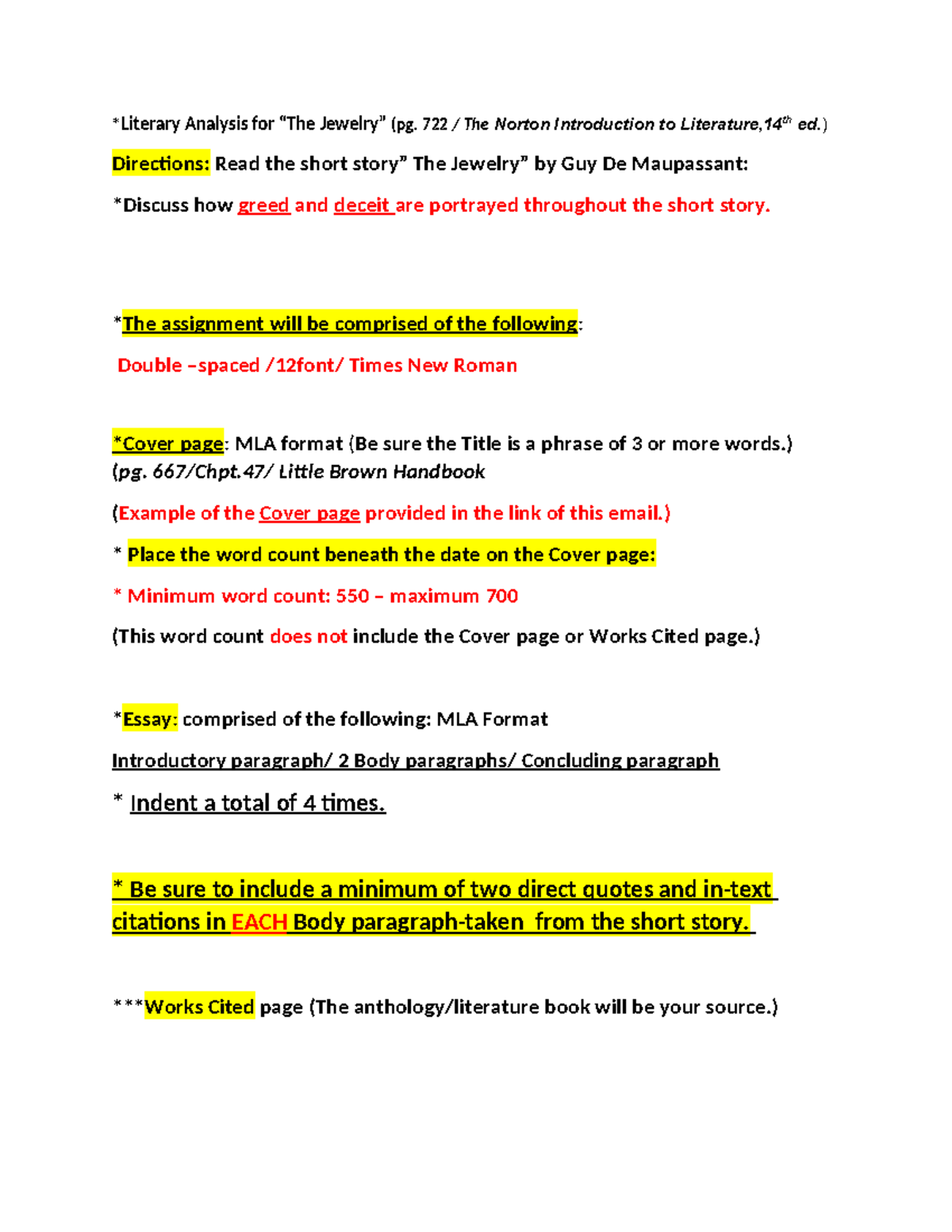 Literary Analysis of "The Jewelry" (ENC 1102) - Test #2 Assignment ...