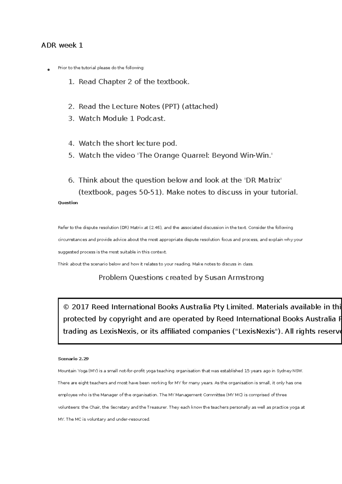 ADR Week 1: Tutorial Preparation and Notes on Dispute Resolution - Studocu