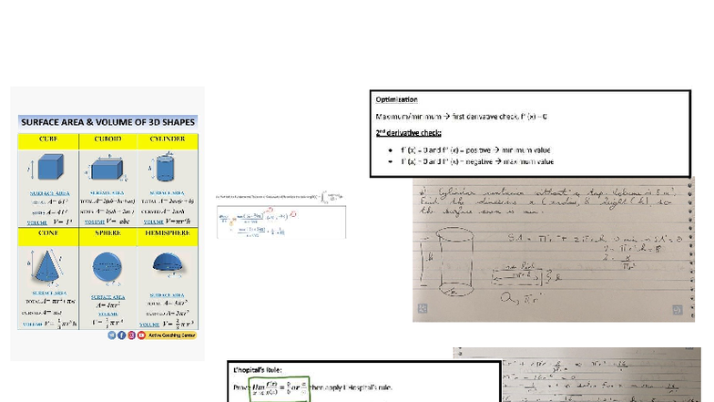 Calculus Quiz 2: Optimization & Surface Area Cheat Sheet - Studocu