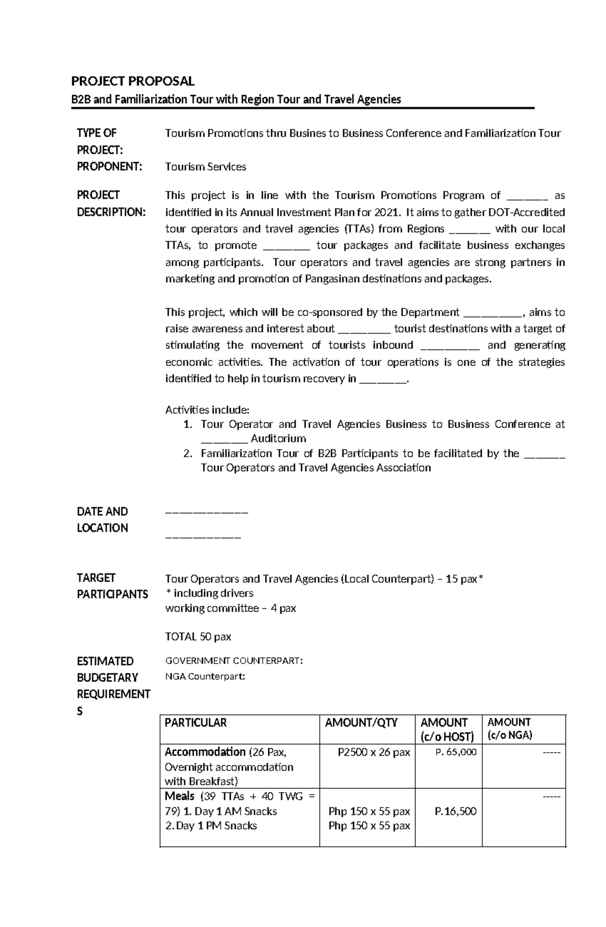 Project Proposal b2b and fam - PROJECT PROPOSAL B2B and Familiarization ...