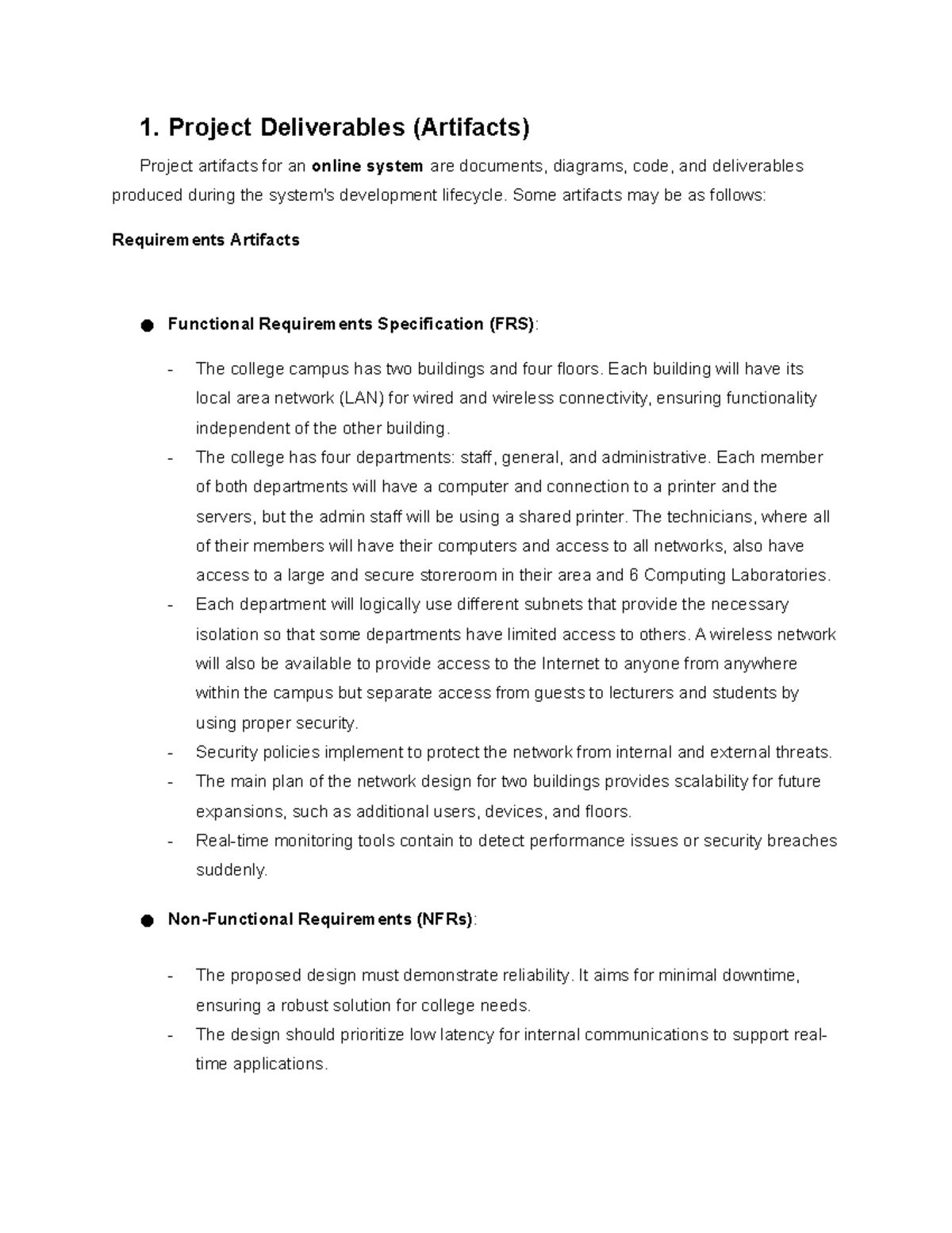 Project Deliverables - 1. Project Deliverables (Artifacts) Project ...