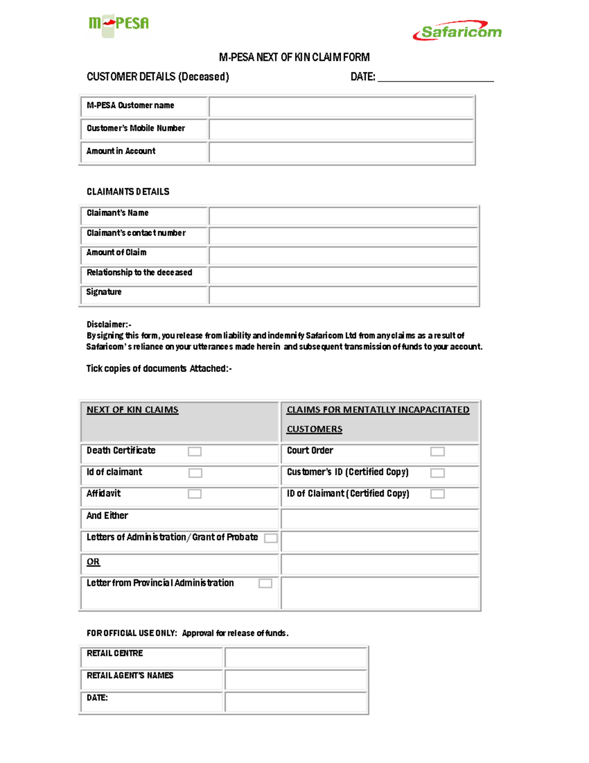 M-PESA Next of Kin Claim Form: Submission and Requirements Guide - Studocu