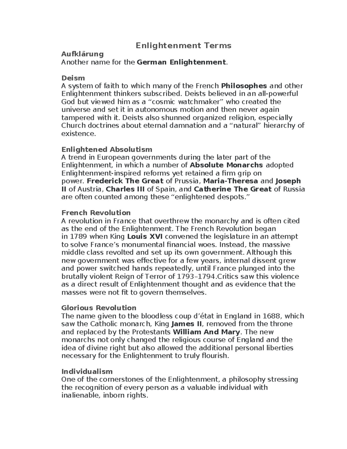 Enlightenment Concepts and Historical Contexts: Key Terms and Ideas ...