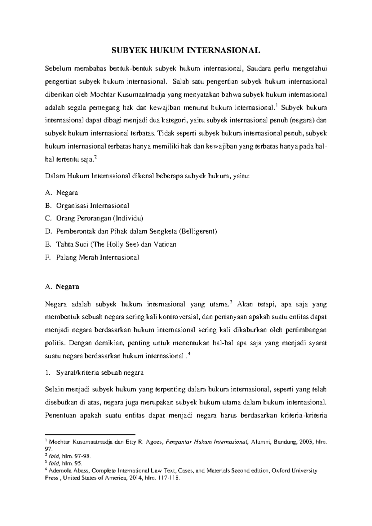Subyek Hukum Internasional: Pengertian dan Kategorinya - Studocu