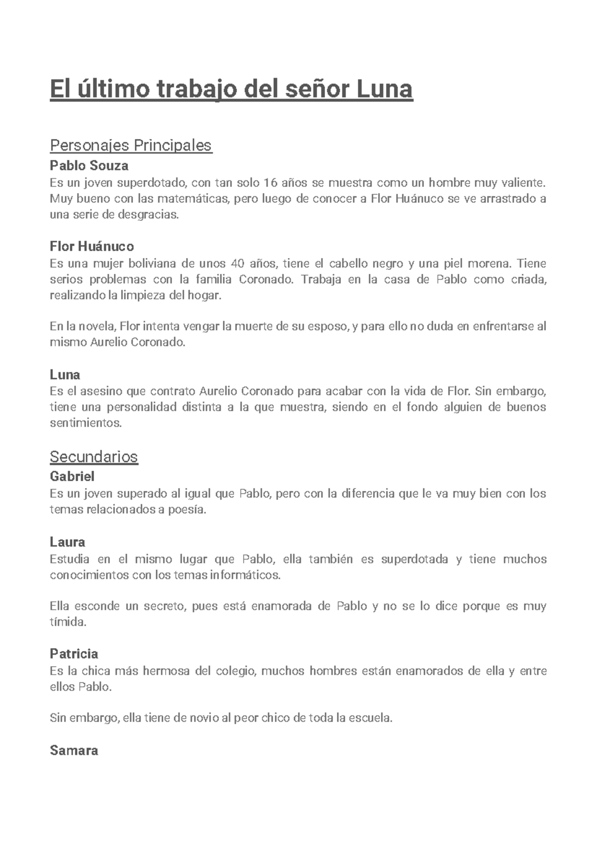 602522881 Análisis de Personajes en "El Último Trabajo del Señor Luna ...