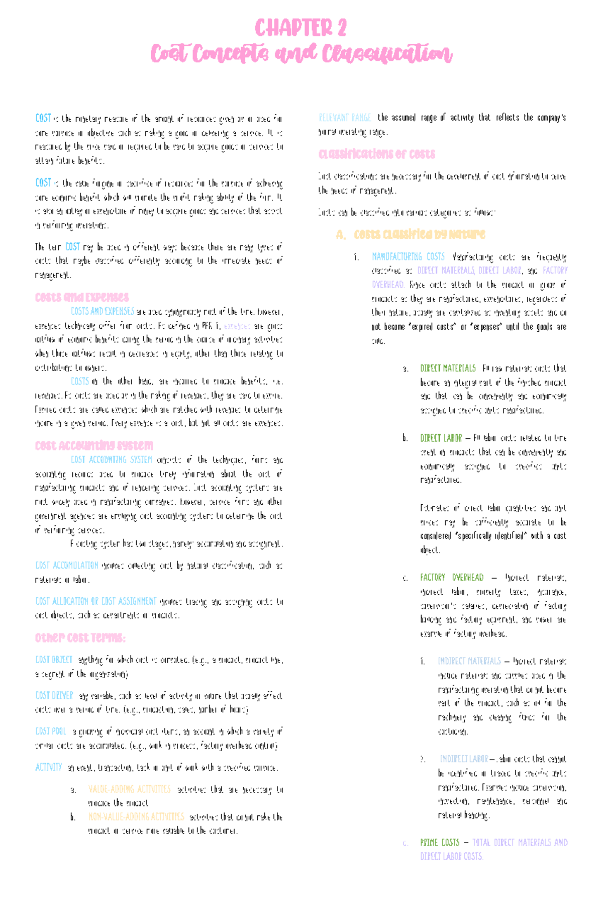 Chapter 2: Cost Concepts and Classification Overview for ACC 101 - Studocu